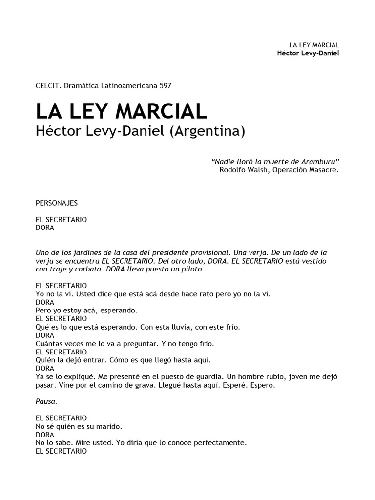 La Ley Marcial: Diálogo entre Dora y el Secretario | PDF