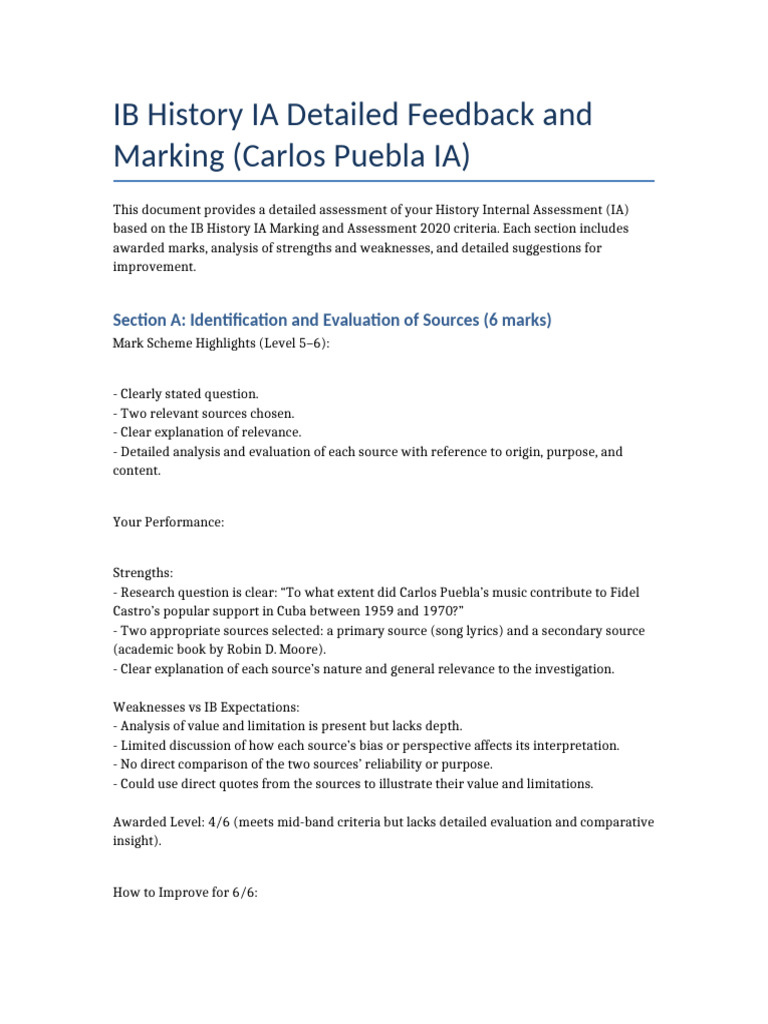 IB History IA Feedback CarlosPuebla | PDF | Evaluation | Historiography