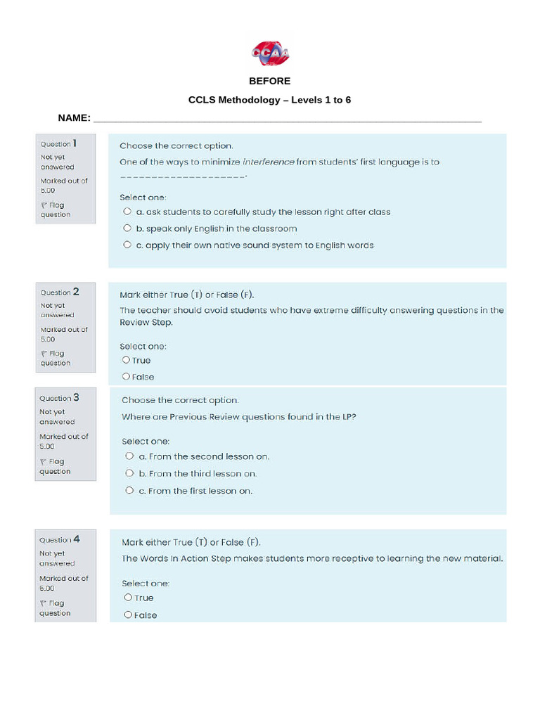 CCLS Methodology - Levels 1 To 6 - BEFORE | PDF