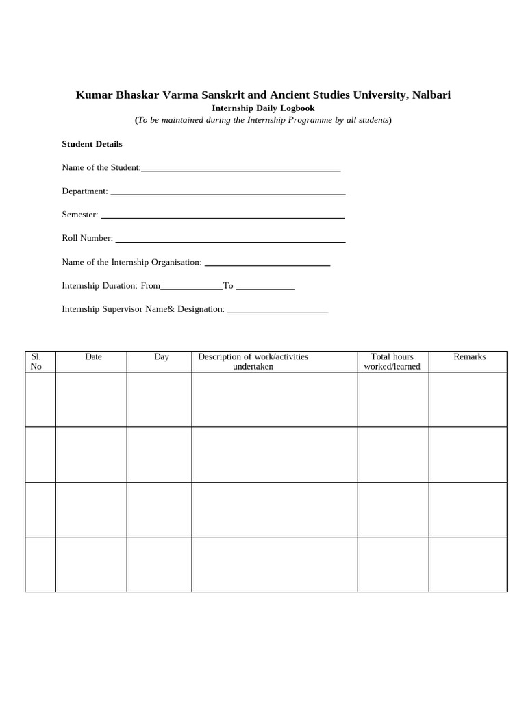 Internship Daily Logbook UG KBVSASU | PDF