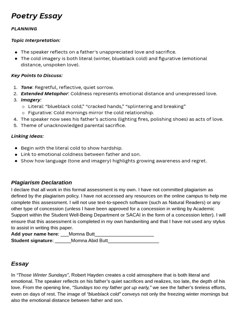 Poetry Essay English Mastery Check | PDF