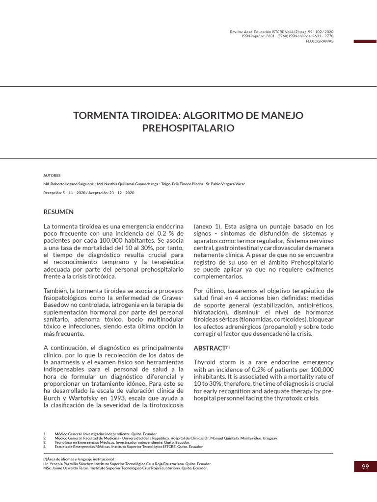 Tormenta Tiroidea Algoritmo de Manejo Prehospitalario | PDF | Tiroides ...