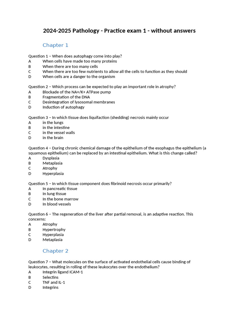 2024-2025 Pathology Practice Exam 1 | PDF | Carcinoma | Inflammation