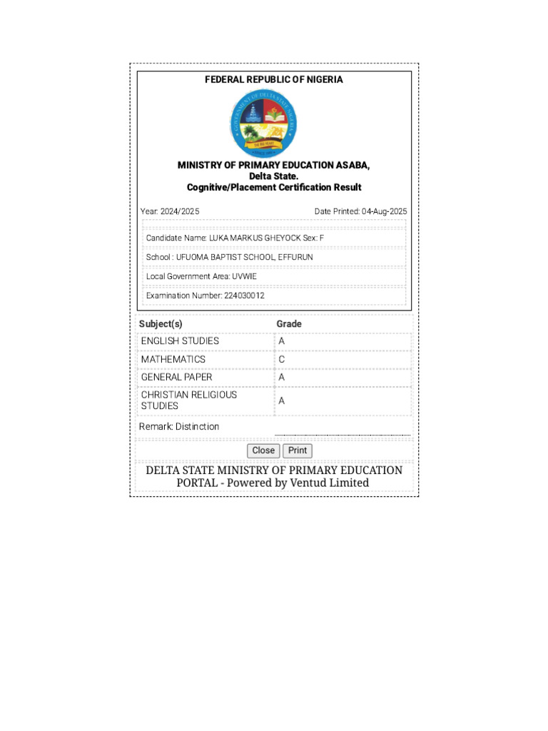 (MARKUS LUKA ) Primary Certificate | PDF