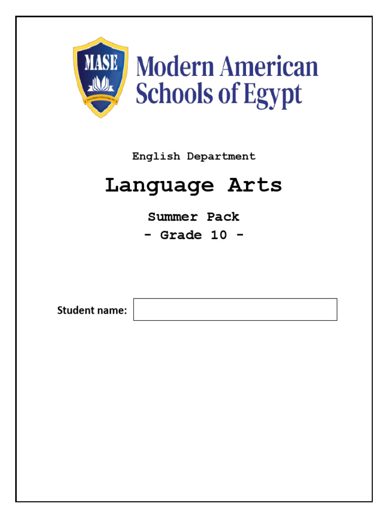 Grade 10 Language Arts Summer Pack | PDF | Money | United States Dollar