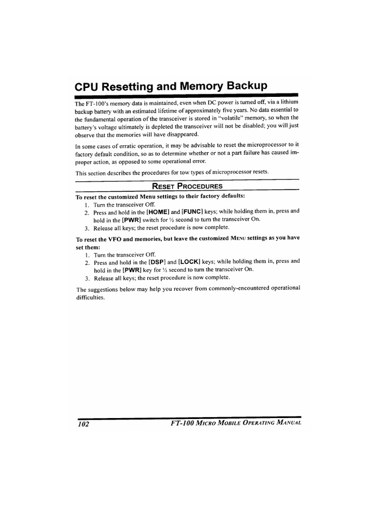 Yaesu Ft-100d Cpu Reset | PDF