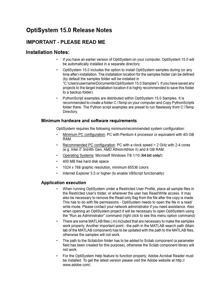 OptiSystem 15-0-0 Release Notes | PDF | Computer File | Computing