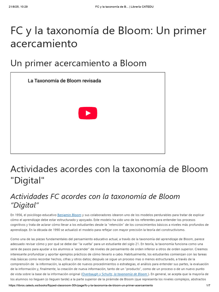 Taxonomía de Bloom: Guía Práctica | PDF | Psicología Educacional ...