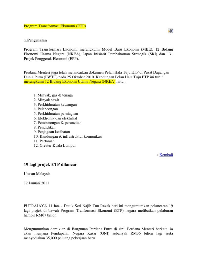 Program Transformasi Ekonomi | PDF