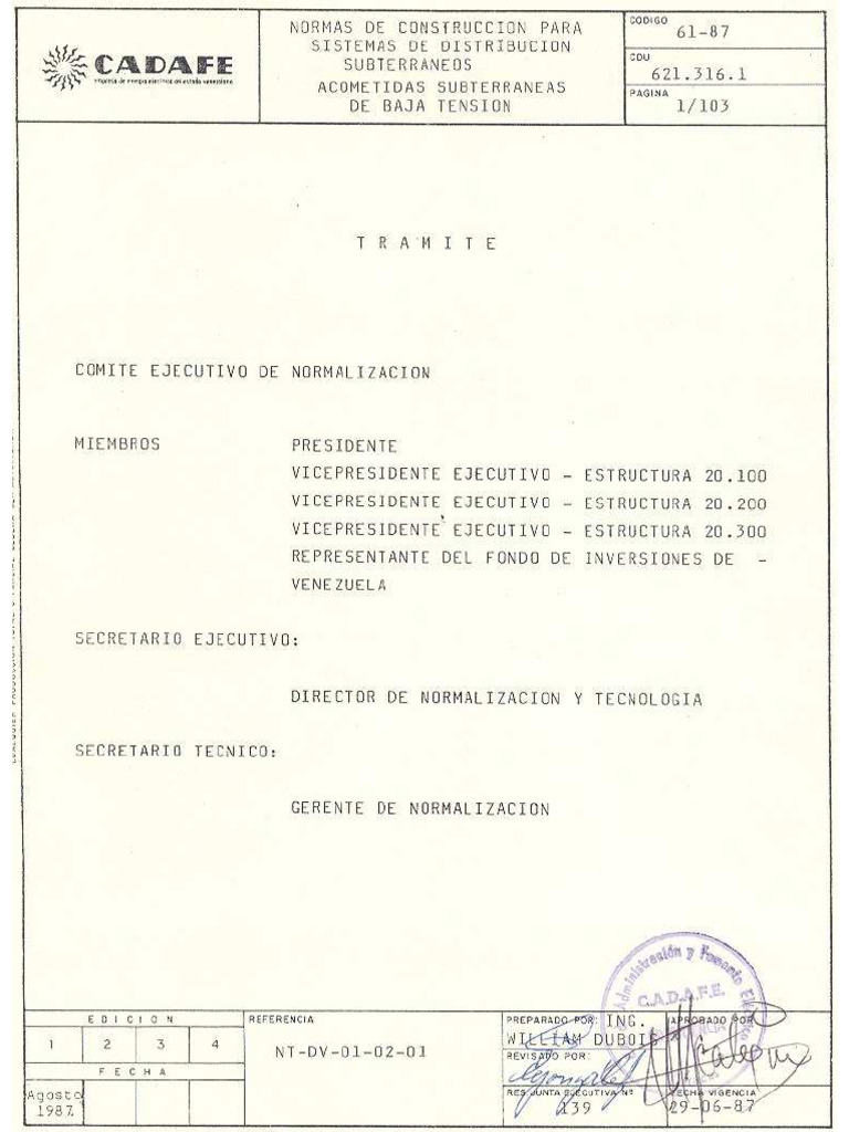 Norma CADAFE 61 87 Bancadas de Distribuc | PDF