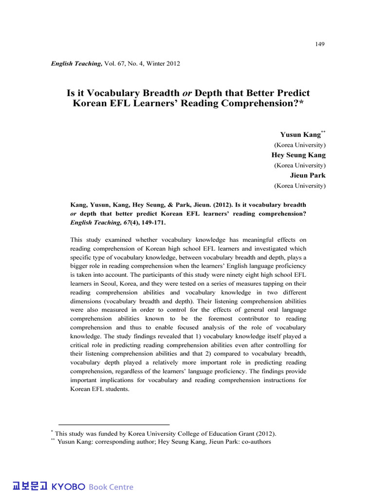 Vocabulary Depth vs. Breadth in EFL Reading | PDF | Reading ...