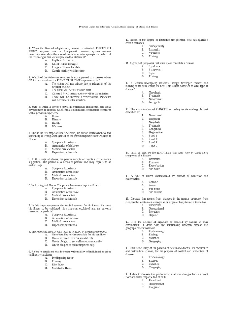 Infection and Stress: Practice Exam Guide | PDF | Stress (Biology ...