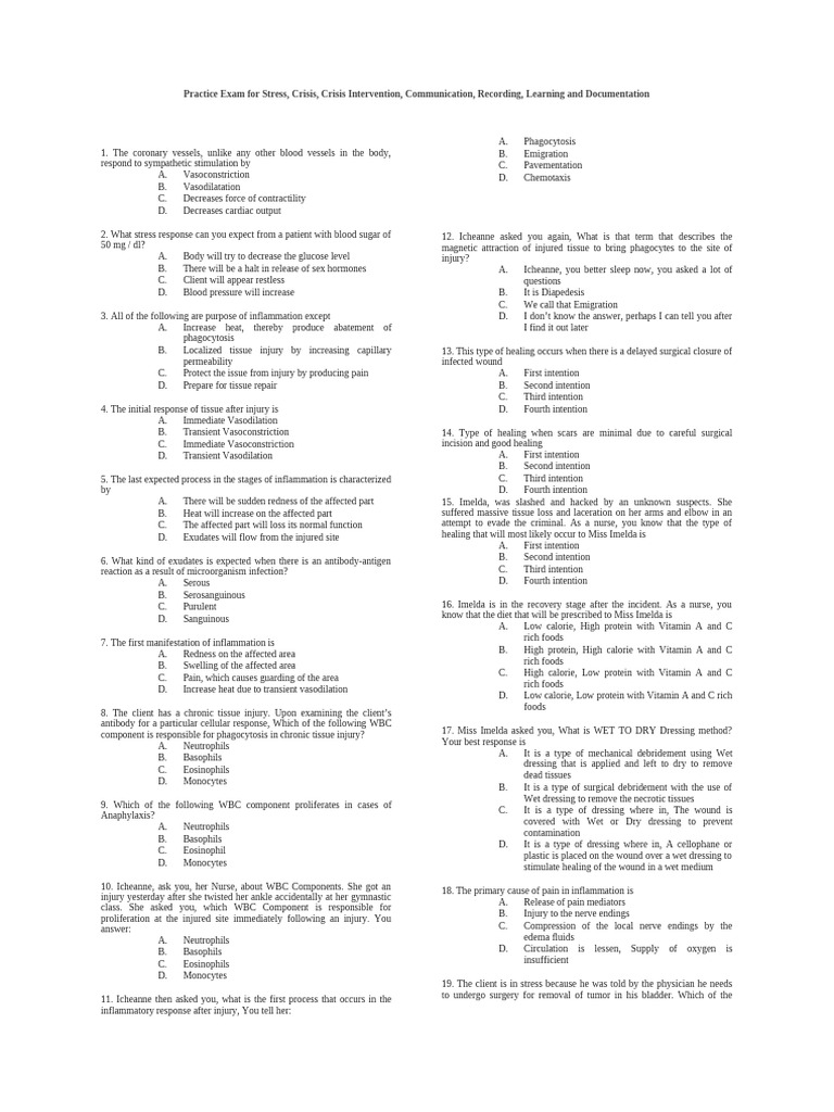 PNLE - FUNDA - Practice Exam For Stress, Crisis, Crisis Intervention ...