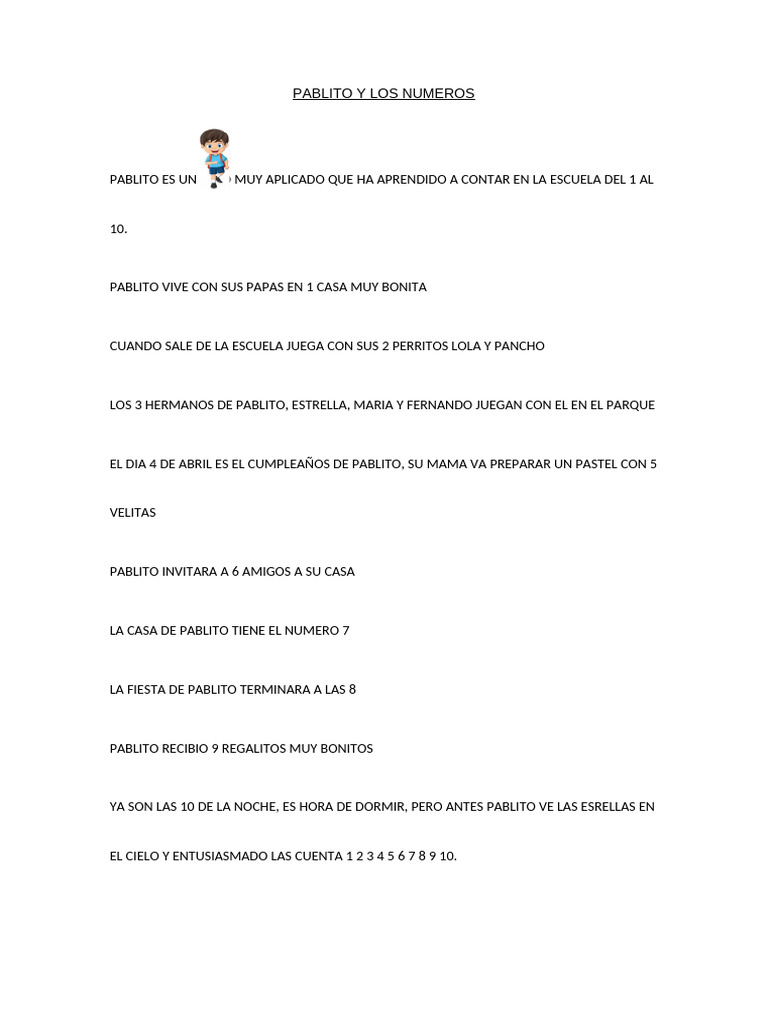 Pablito y su Fiesta de Números | PDF