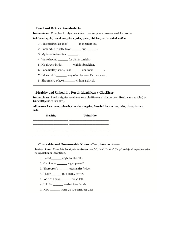 Countable and Uncountable Food - Exercises | PDF