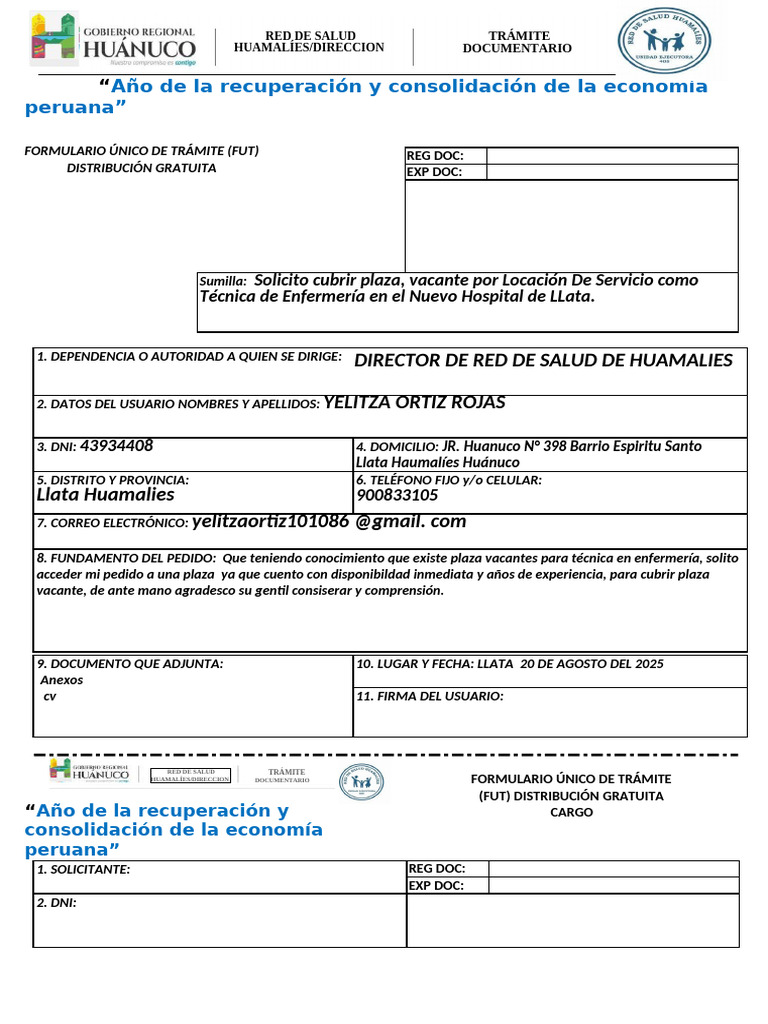 FUT 2025 Solicitud | PDF