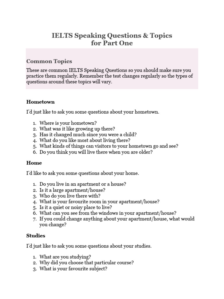 IELTS Speaking Questions and Topics | PDF | Pet | Birthdays
