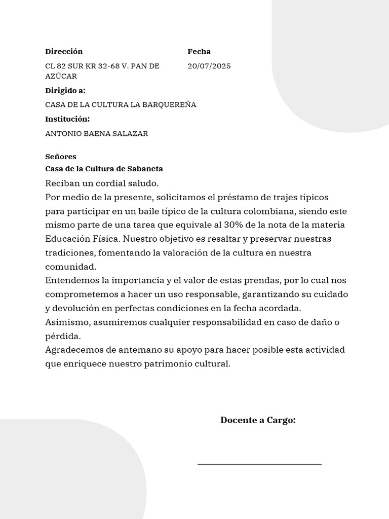 Documento A4 Carta Formal Básica Blanco y Gris | PDF