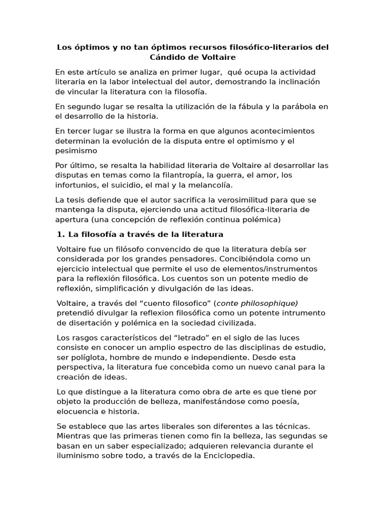 Los Optimos y No Tan Optimos Recursos Del Candido de Voltaire | PDF ...