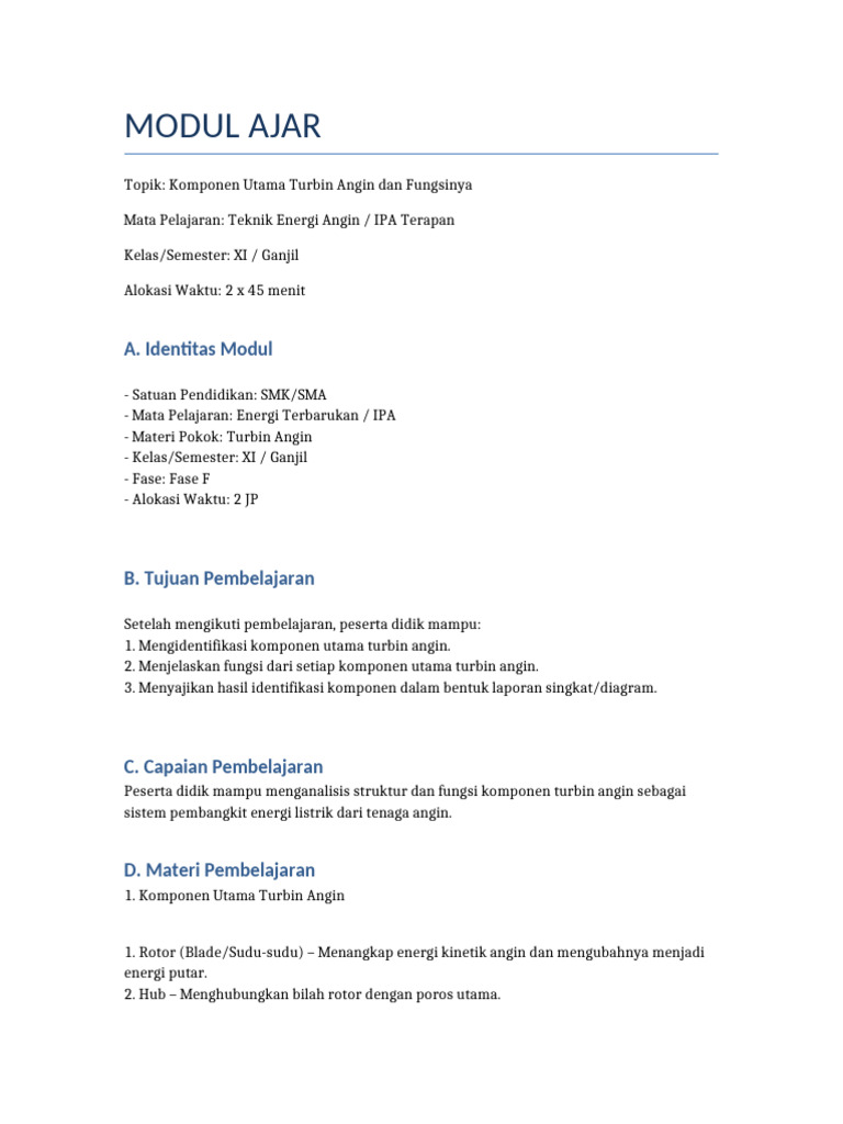 Modul Ajar Turbin Angin | PDF