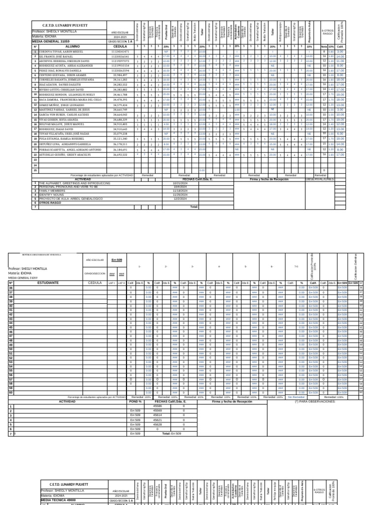 Planilla de Evaluacion 2024-2025 - Modificado | PDF