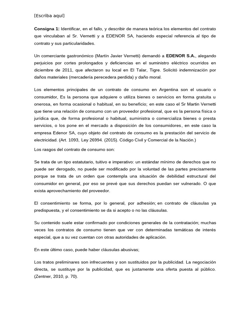 Contrato de Consumo: Caso Vernetti vs EDENOR | PDF | Daños y perjuicios ...