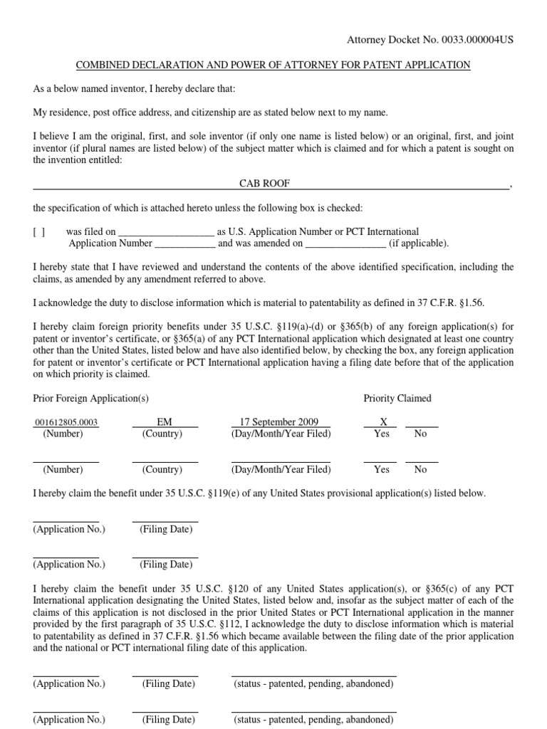 Sample Declaration | Patent Application | Glossary Of Patent Law Terms