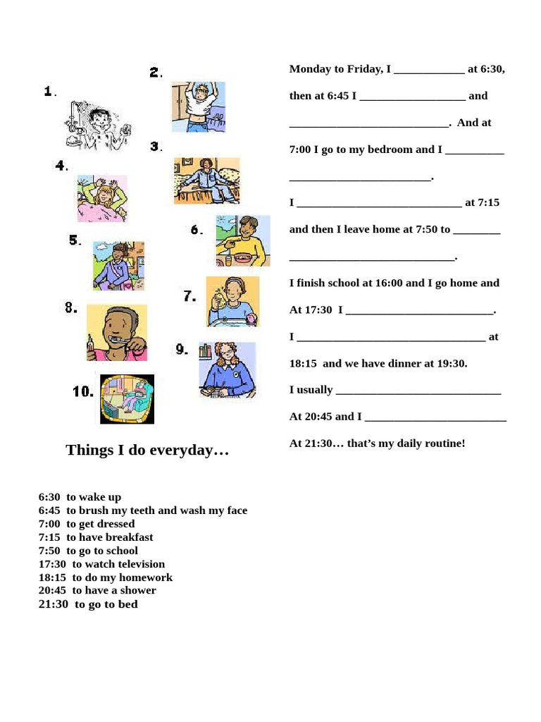 Daily Routine Reading Comprehension Exercises 51573 | PDF