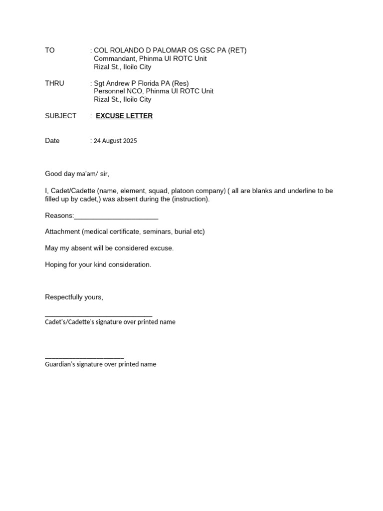 Excuse Letter Format | PDF