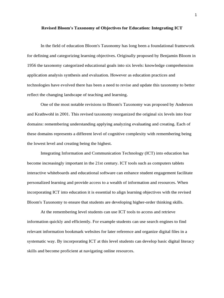 Integrating ICT with Bloom's Taxonomy | PDF | Educational Technology ...