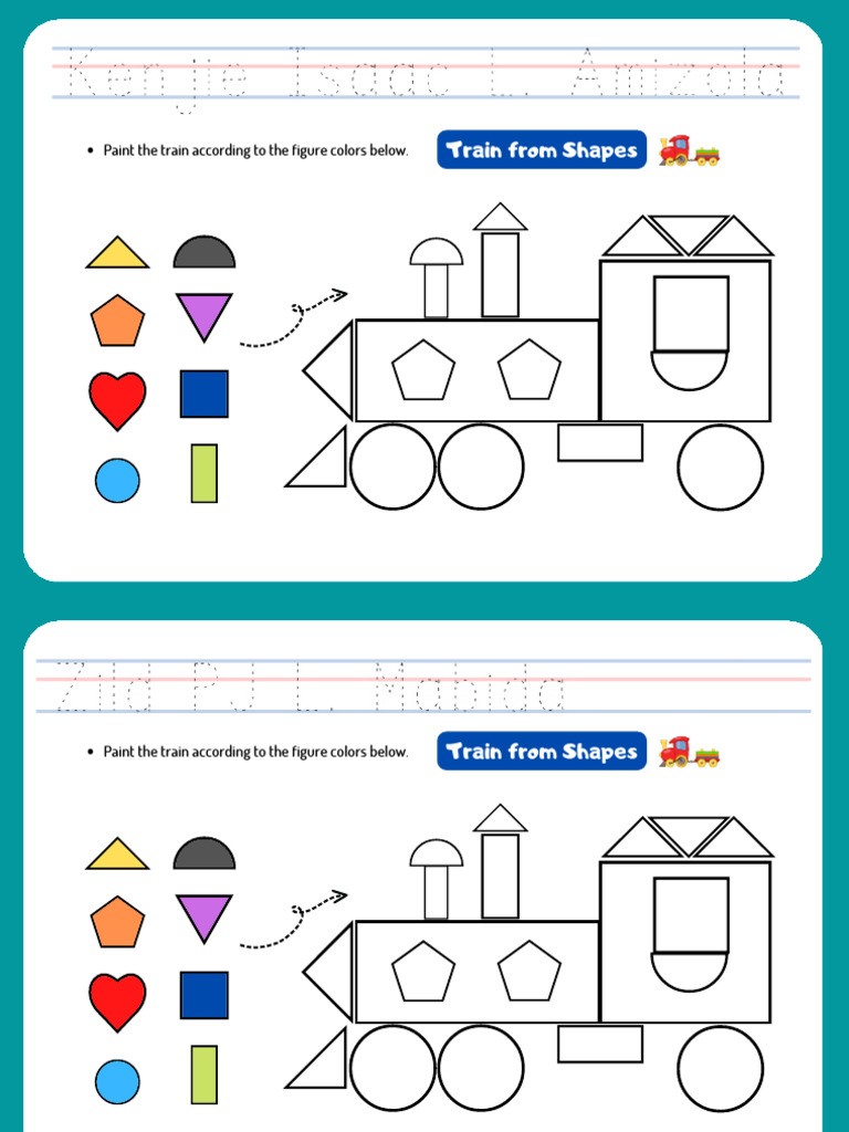 Train From Shapes Coloring Worksheet Fun Activity Primary School ...