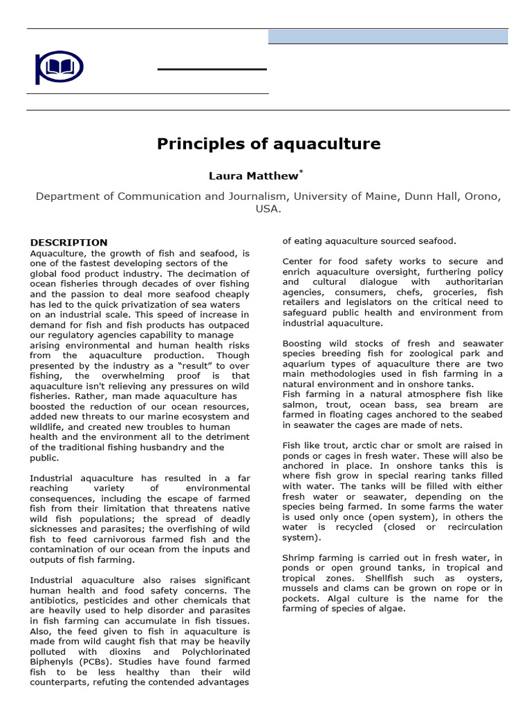 Principles of Aquaculture | PDF | Aquaculture | Oceanography