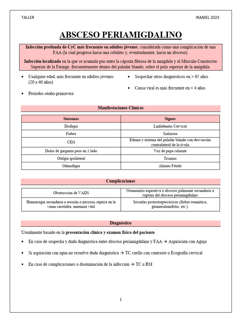 Absceso Periamigdalino | PDF | Microbiología | Inmunología