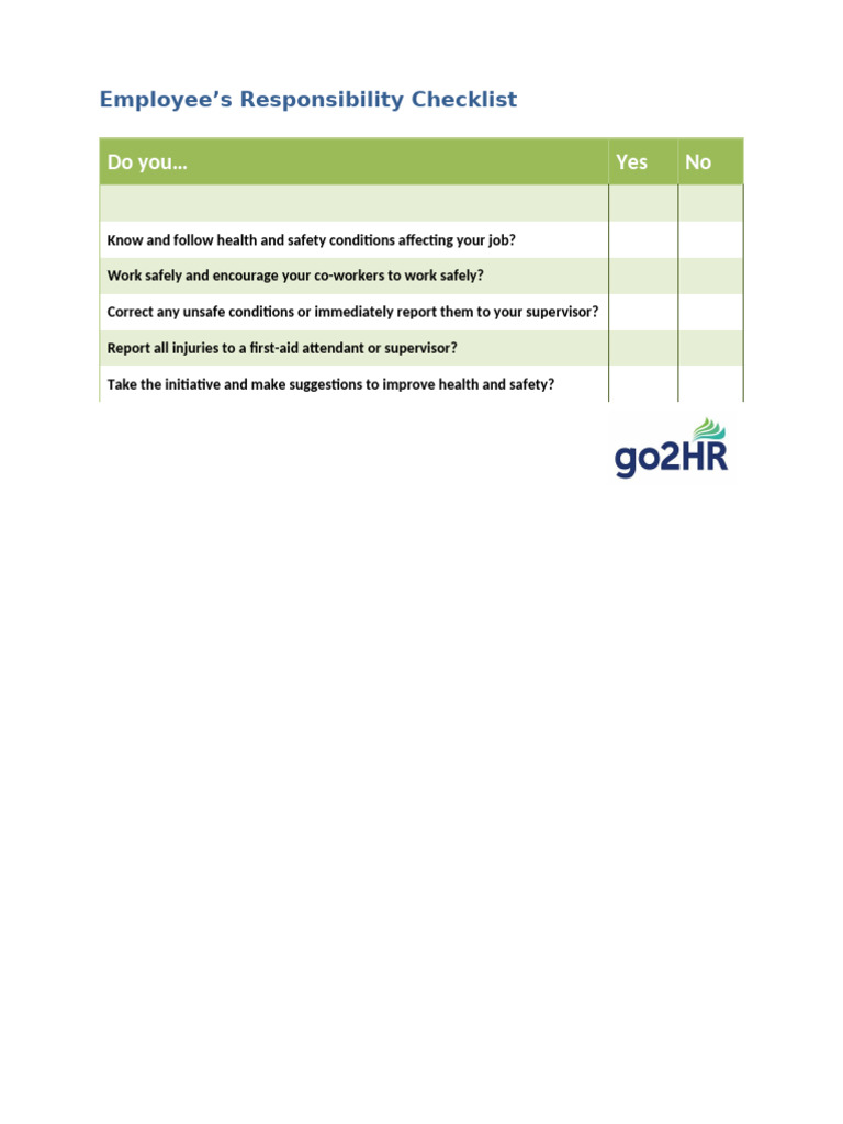 Employee Responsibility Checklist | PDF