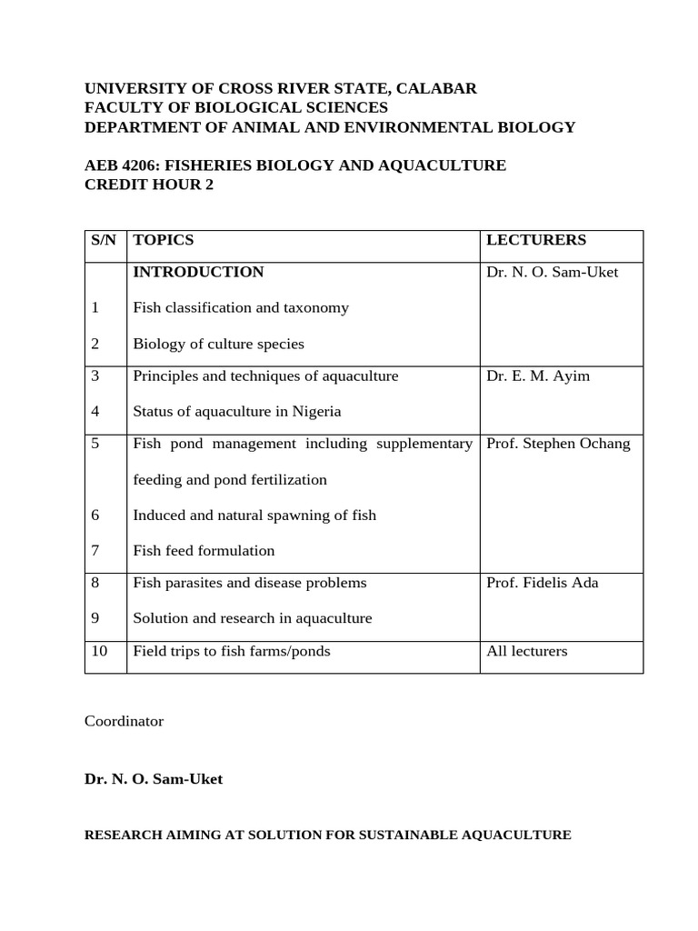 Fisheries Biology and Aquaculture Course | PDF | Aquaculture | Agriculture