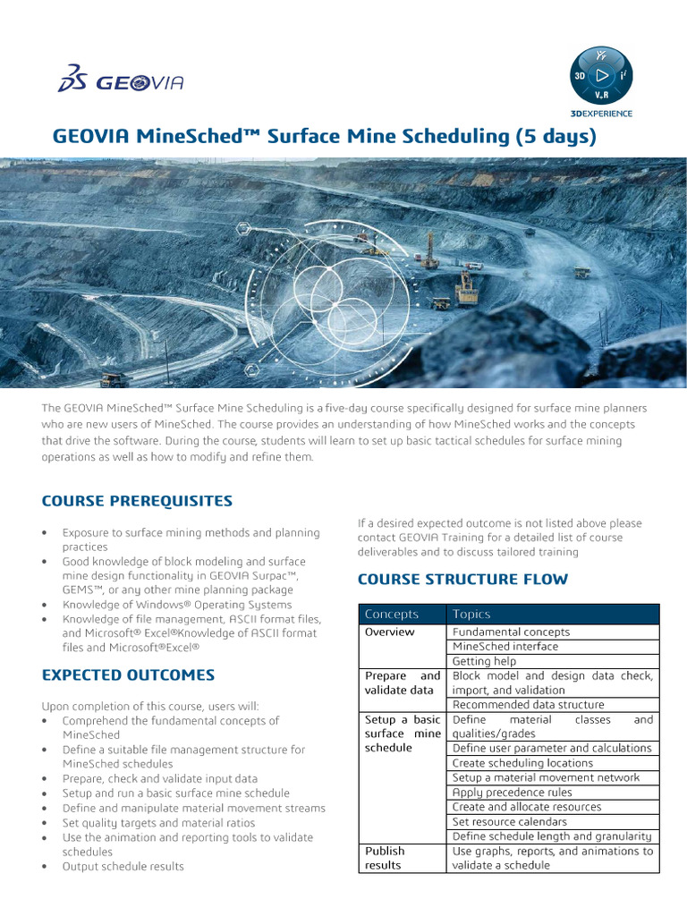 Geovia Minesched Surface Mine Scheduling July2024 | PDF