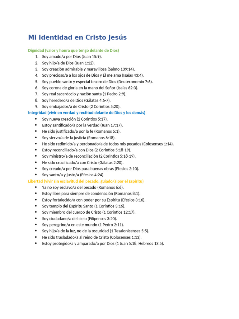 Identidad en Cristo: Verdades Bíblicas | PDF