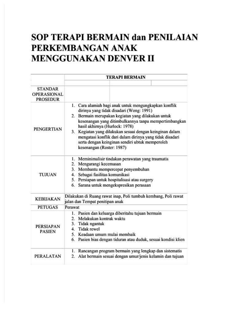 SOP Terapi Bermain untuk Perkembangan Anak | PDF