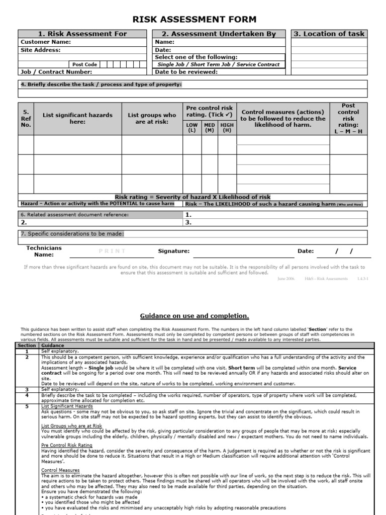 Risk Assessment Form | PDF | Risk | Risk Assessment