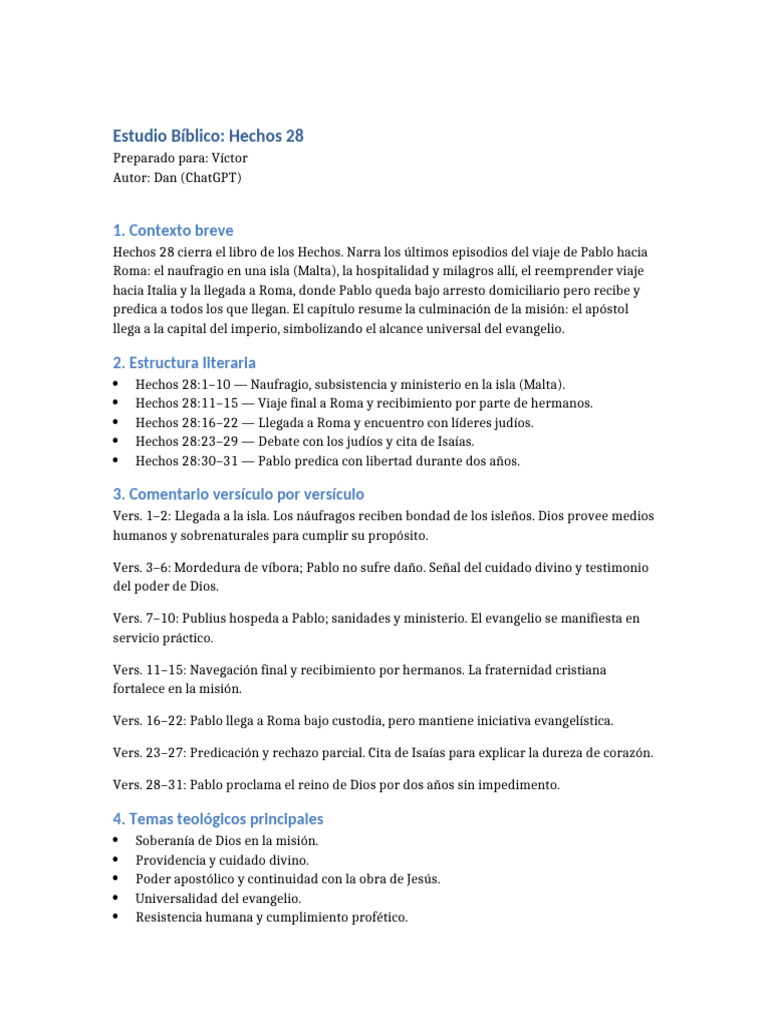 Resumen de Hechos 28: Pablo en Roma | PDF | Pablo el apóstol | Nuevo ...