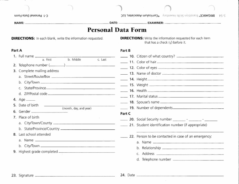 Blank Personal Data Form | PDF