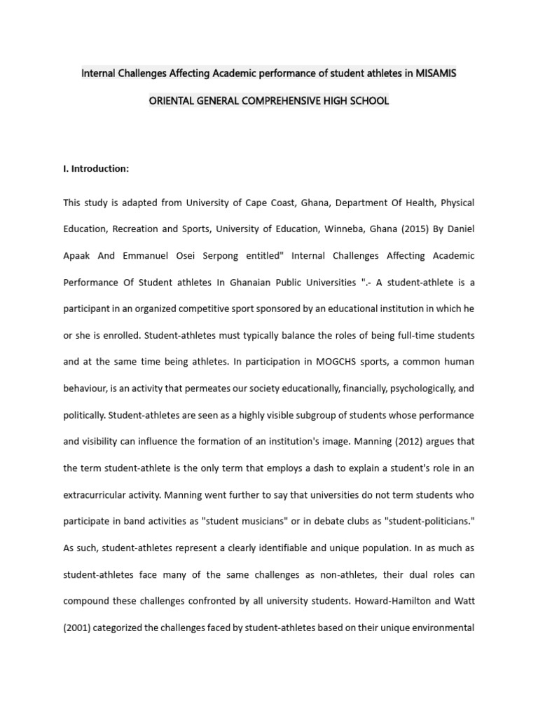 Internal Challenges Affecting Academic Performance of Student Athletes ...