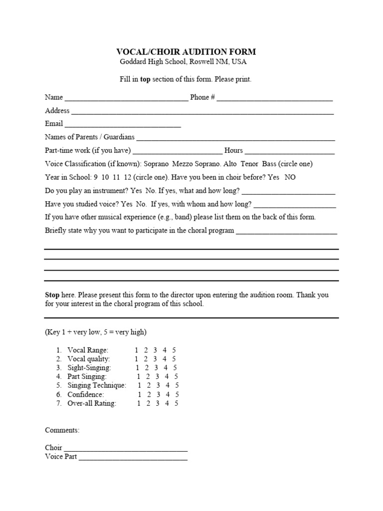 Audition Form | PDF