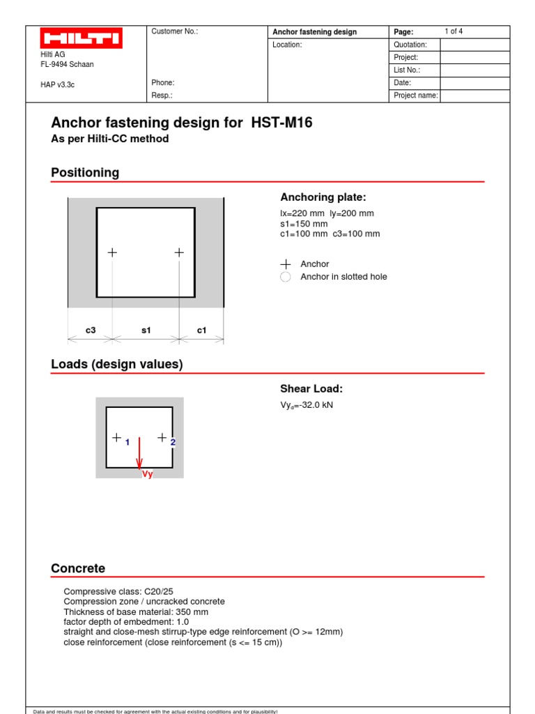 Anchor Fastening Design For HST-M16: Positioning | PDF | Building ...