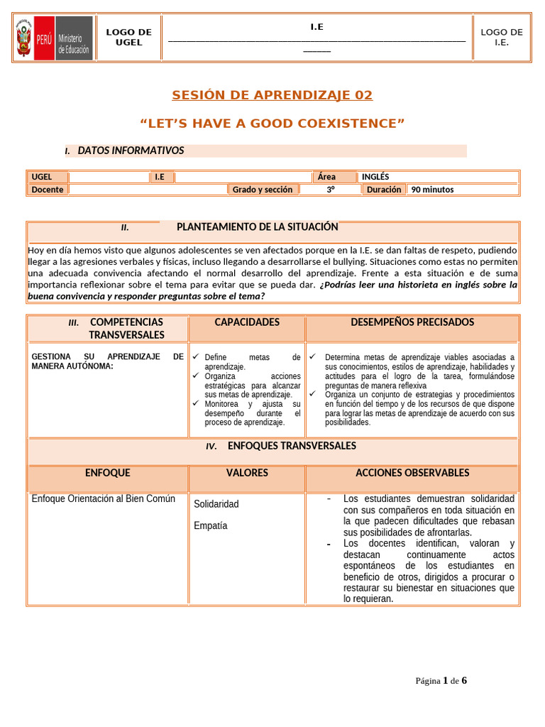 Inglés 3° - Sesión de Aprendizaje 02 | PDF | Aprendizaje | Conceptos ...