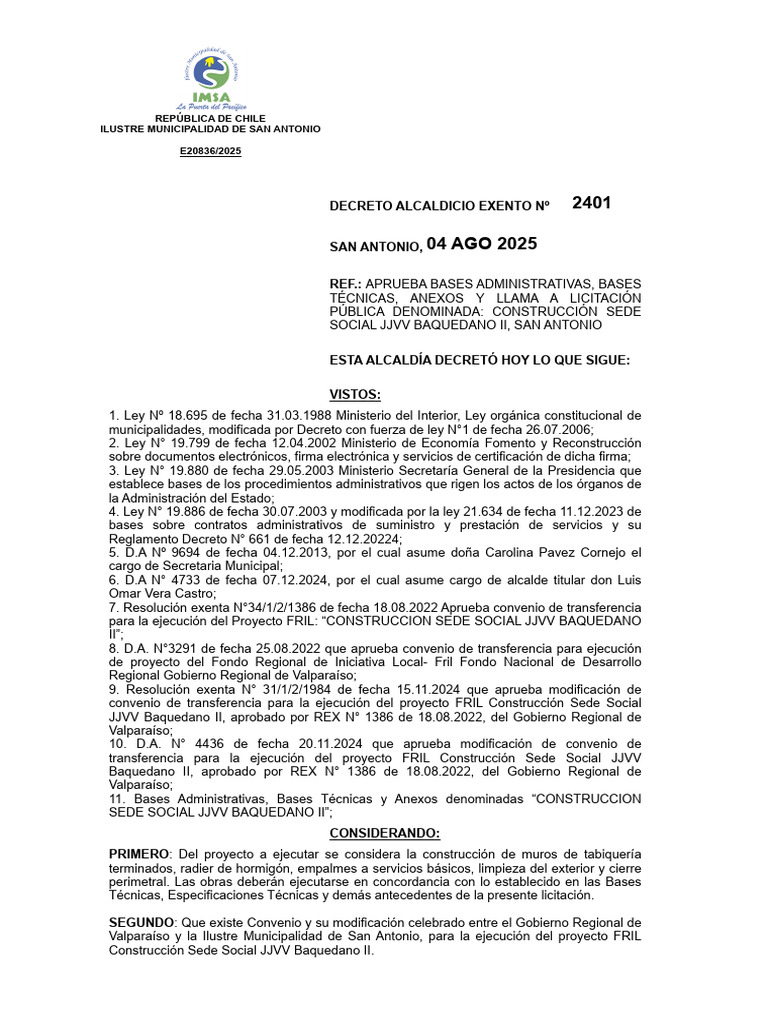 Dae 2401 Aprueba Bases | PDF