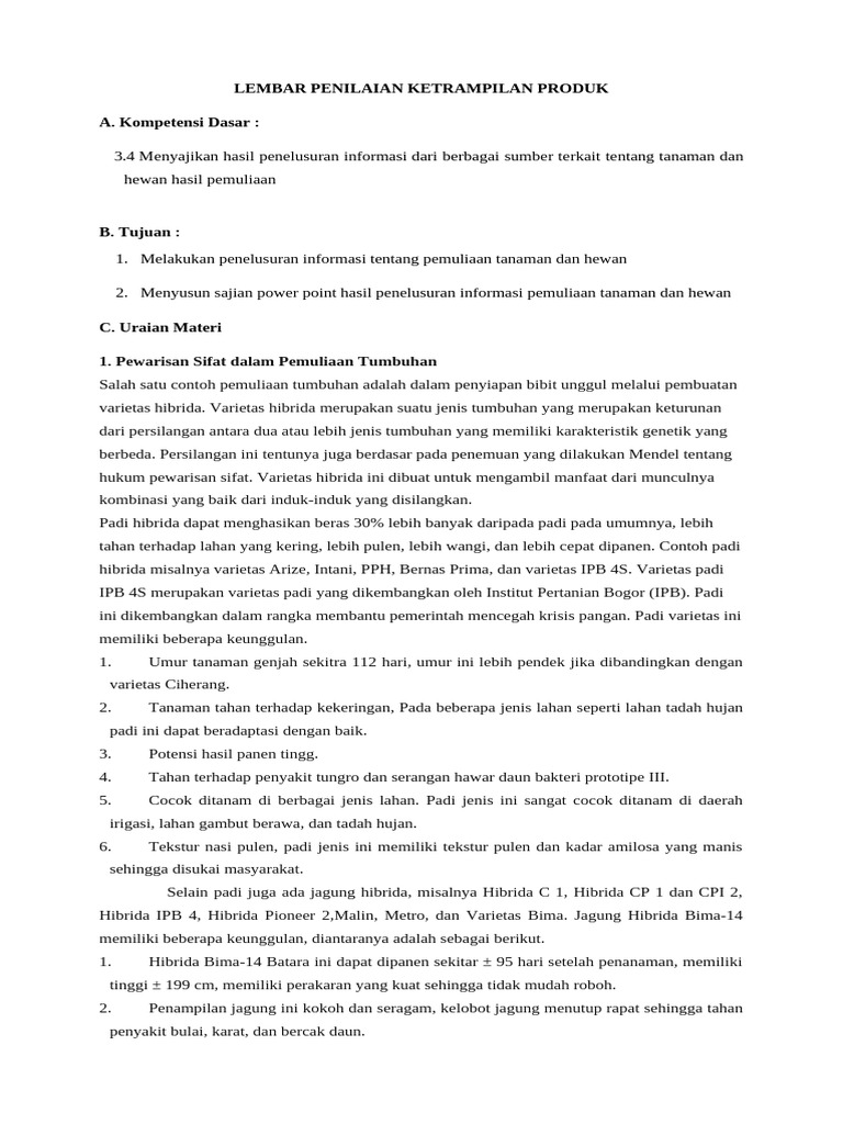 LKPD LEMBAR PENILAIAN KETRAMPILAN PRODUK | PDF