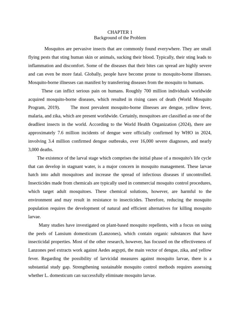 Cahpter 1 The Background of The Problem | PDF | Mosquito | Pesticide