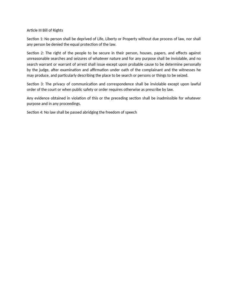 Article III: Bill of Rights Overview | PDF