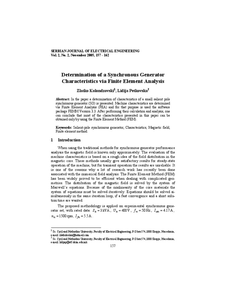 Determination of A Synchronous Generator Characteristics Via Finite Element Analysis | PDF ...